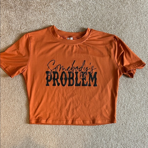 Tops | New Somebodys Problem Orange Graphic Crop Top | Poshmark
